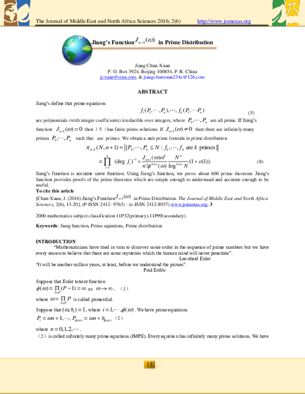 (PDF) Jiang’s Function in Prime Distribution