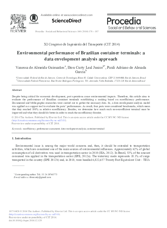 Pdf Xi Congreso De Ingeniería Del Transporte Cit 2014 Environmental Performance Of Brazilian