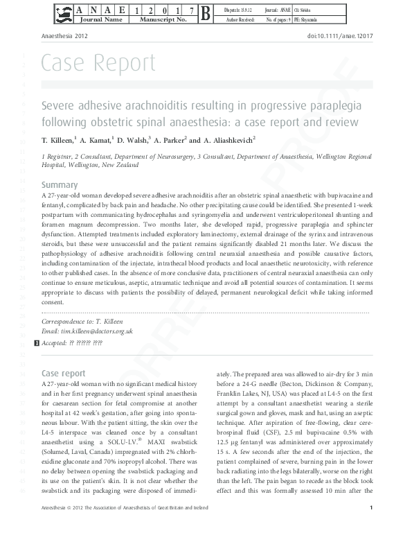 Pdf Severe Adhesive Arachnoiditis Resulting In Progressive Paraplegia