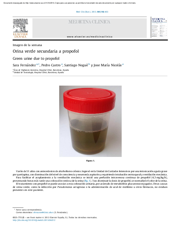 (PDF) Orina verde secundaria a propofol