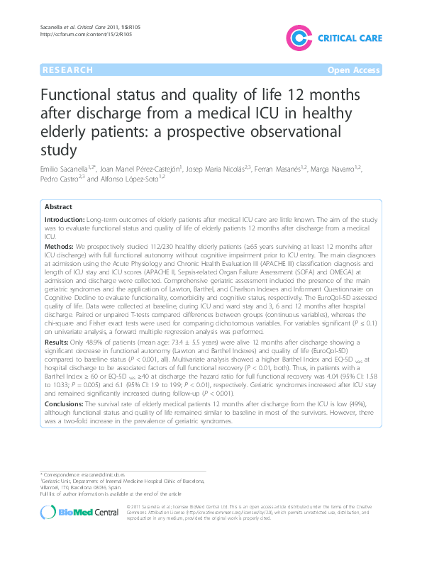 (PDF) Functional status and quality of life 12 months after discharge ...