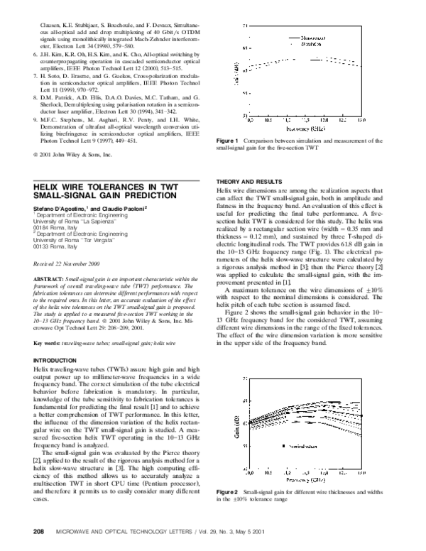 (PDF) Helix wire tolerances in TWT small-signal gain prediction