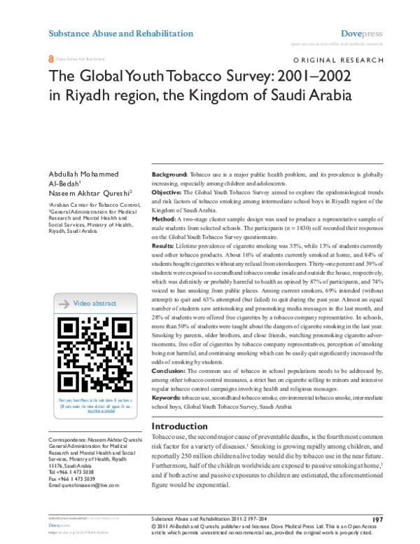 (PDF) The Global Youth Tobacco Survey: 2001–2002 in Riyadh region, the ...