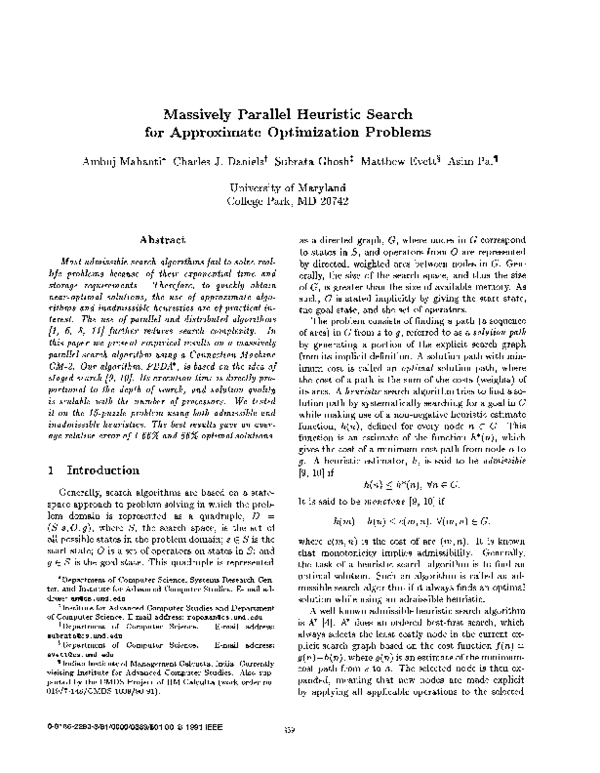 Pdf Massively Parallel Heuristic Search For Approximate Optimization Problems 