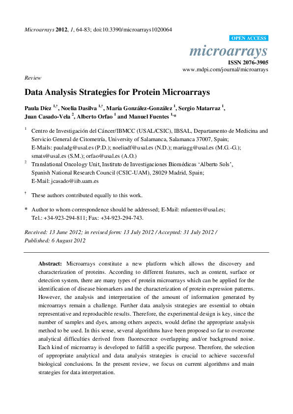 (PDF) Data Analysis Strategies for Protein Microarrays