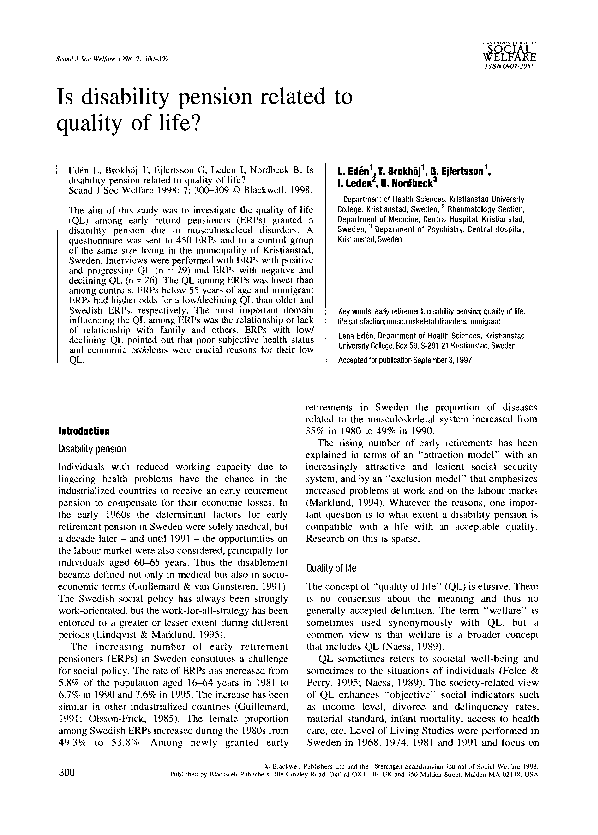 (PDF) Is disability pension related to quality of life?