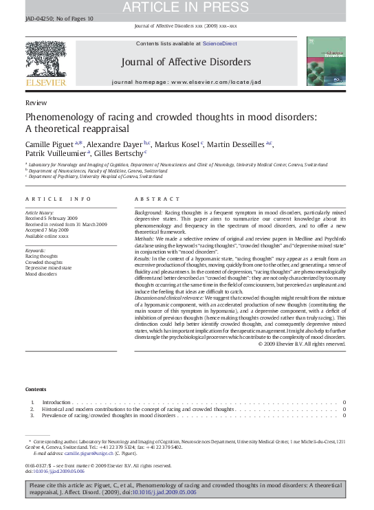 (PDF) Phenomenology of racing and crowded thoughts in mood disorders: A ...