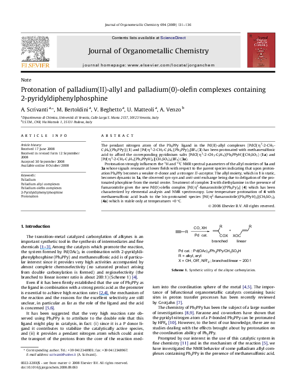 (PDF) Protonation of palladium(II)-allyl and palladium(0)-olefin ...