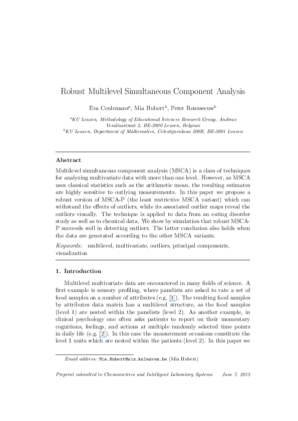 (PDF) Robust multilevel simultaneous component analysis