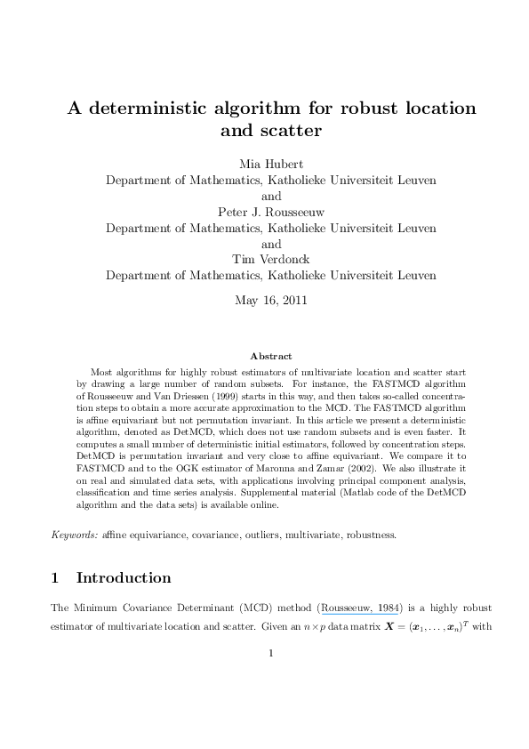 (PDF) A deterministic algorithm for robust location and scatter