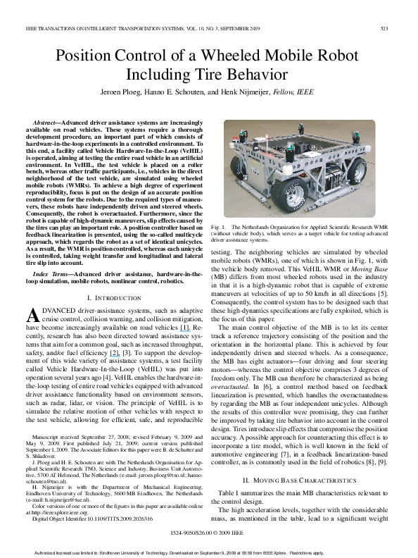 (PDF) Position Control of a Wheeled Mobile Robot Including Tire Behavior
