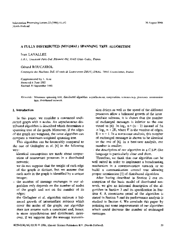 Pdf A Fully Distributed Minimal Spanning Tree Algorithm