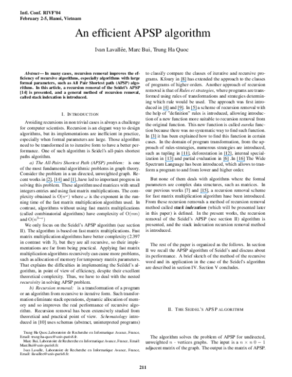 (PDF) An Efficient APSP Algorithm
