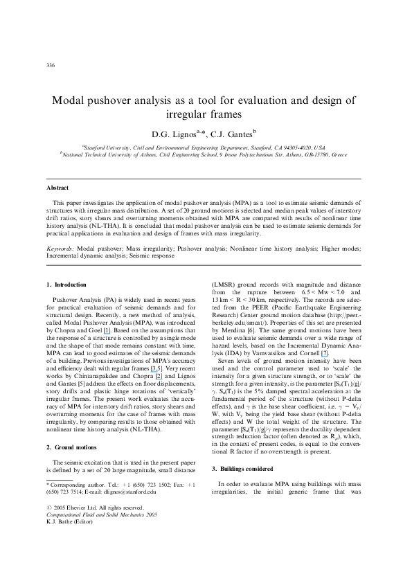 (PDF) Modal pushover analysis as a tool for evaluation and design of irregular frames