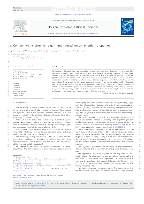 (PDF) Competitive clustering algorithms based on ultrametric properties