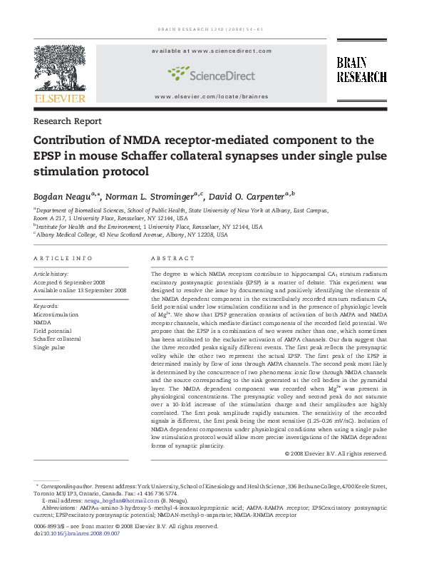 (PDF) Contribution of NMDA receptor-mediated component to the EPSP in ...