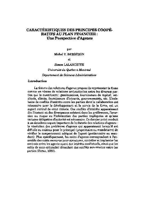 (PDF) CARACT RISTIQUES DES PRINCIPES COOP - RATIFS AU PLAN FINANCIER: Une Perspective d'Agence
