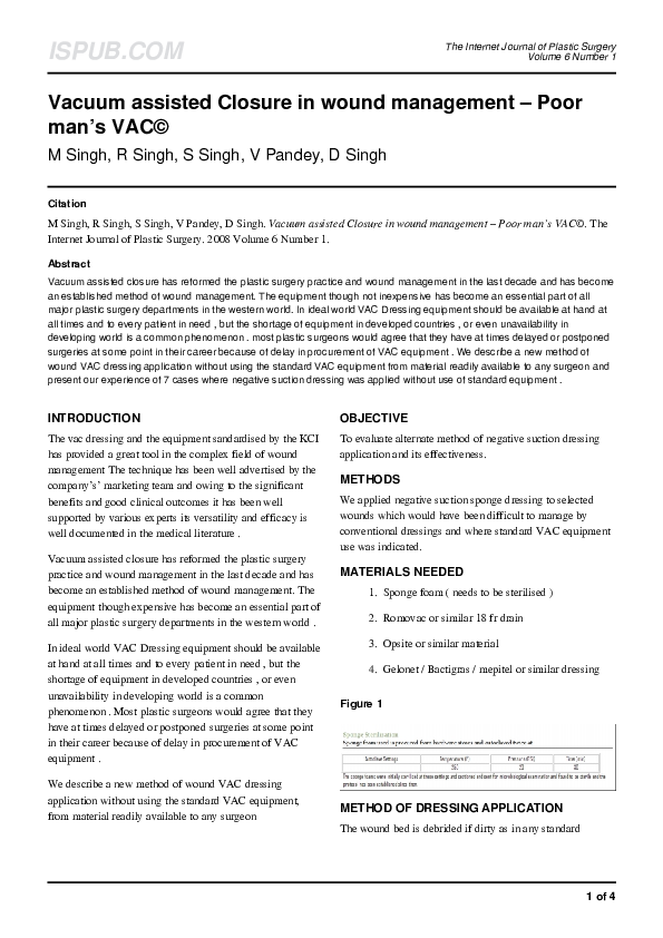 (PDF) Vacuum assisted Closure in wound management – Poor man's VAC