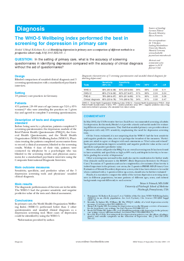 (PDF) The WHO-5 Wellbeing Index performed the best in screening for ...