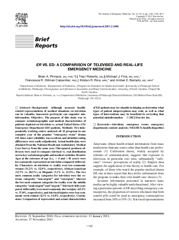 (PDF) ER vs. ED: A Comparison of Televised and Real-life Emergency Medicine