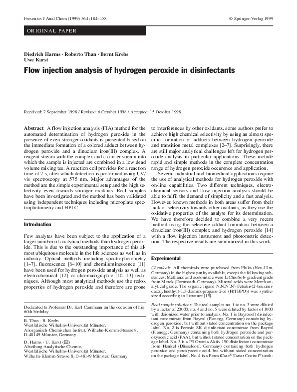 (PDF) FIA Method for Hydrogen Peroxide in Disinfectants