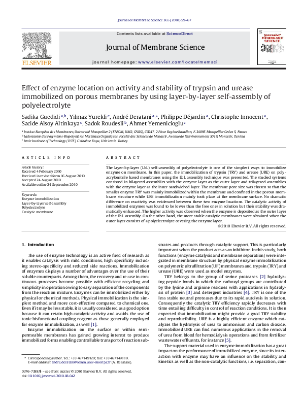 (PDF) Effect of enzyme location on activity and stability of trypsin ...
