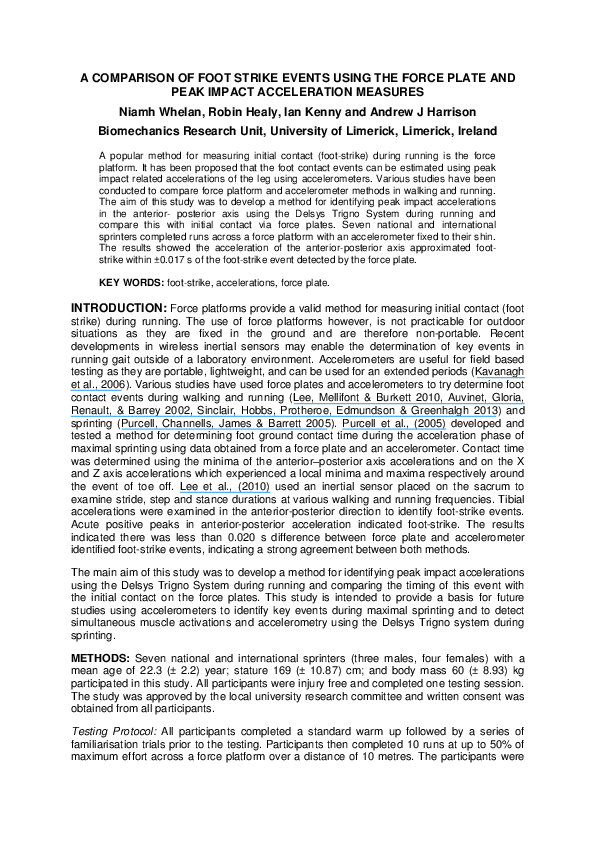 (PDF) A comparison of foot strike events using the force plates and ...