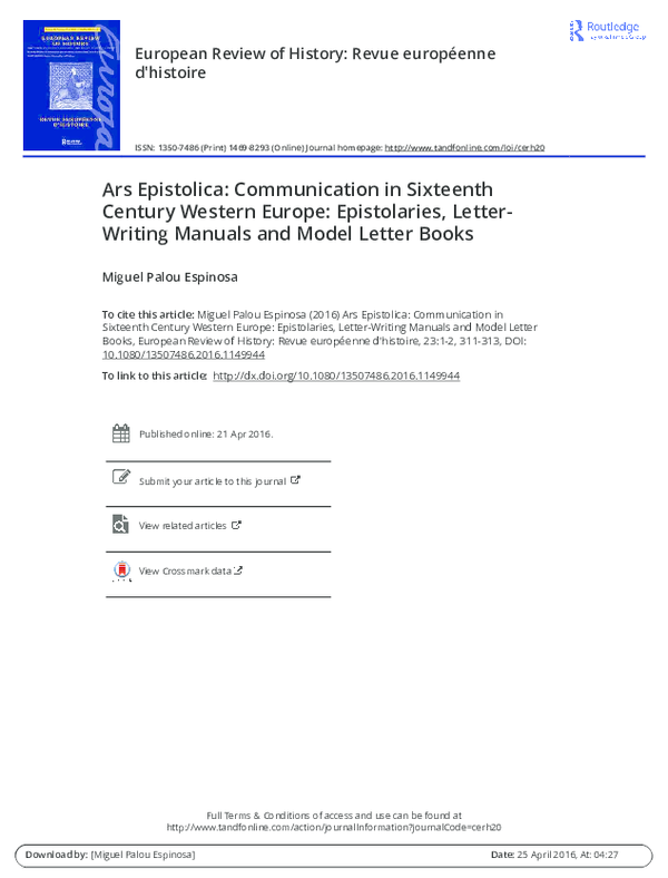 (PDF) (Book review) Axel Erdmann - Ars Epistolica: Communication in ...
