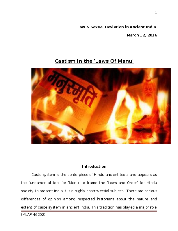 (DOC) 'Castism' in the 'Laws Of Manu'