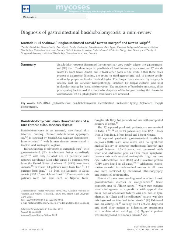 (PDF) Diagnosis of gastrointestinal basidiobolomycosis: a mini-review