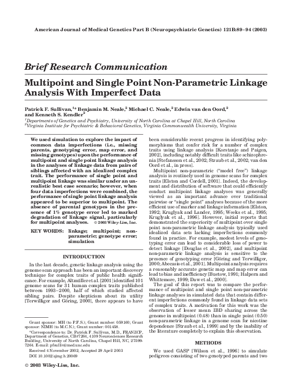 (PDF) Multipoint and single point non-parametric linkage analysis with imperfect data