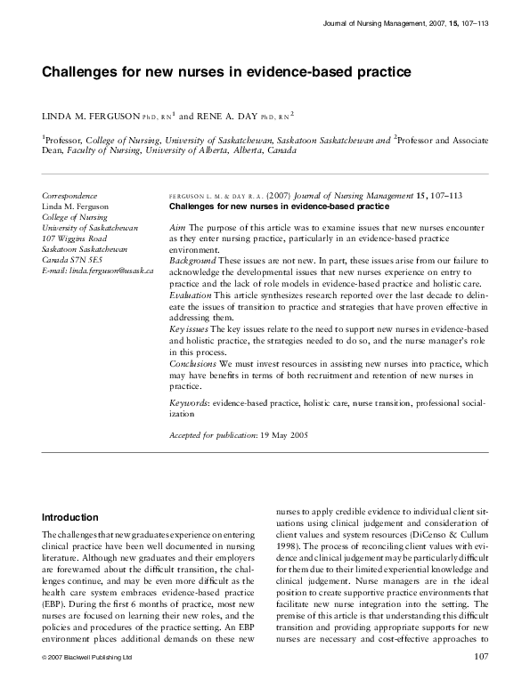 (PDF) Challenges for new nurses in evidence-based practice