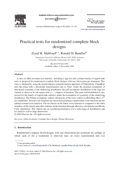 (PDF) Practical tests for randomized complete block designs