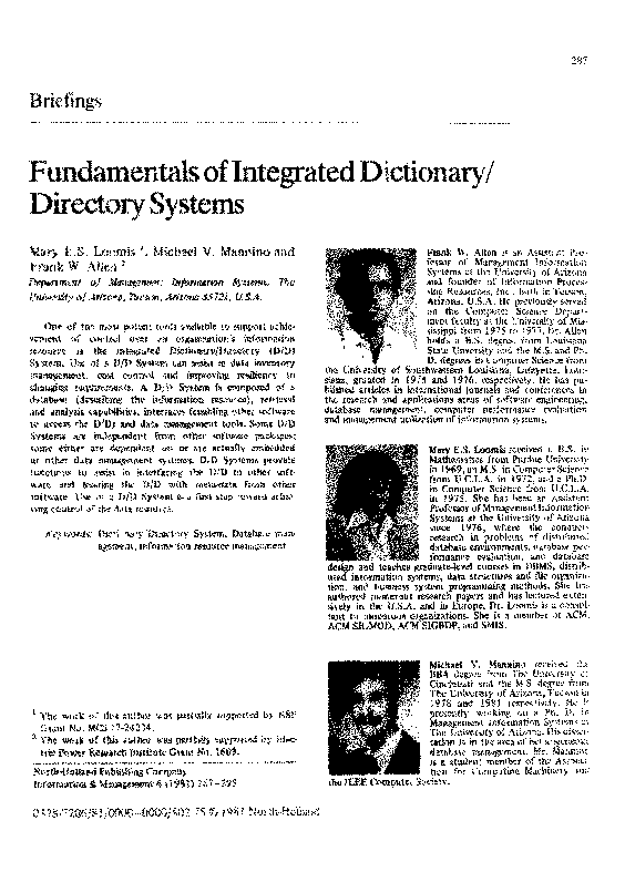 (PDF) Fundamentals of integrated dictionary/ directory systems