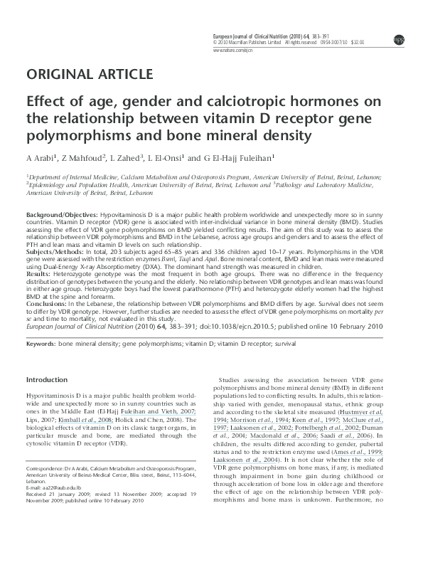 (PDF) Vitamin D receptor alleles and bone physiology | Nigel A Morrison - Academia.edu