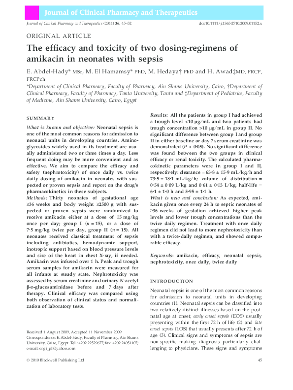 (PDF) The efficacy and toxicity of two dosing-regimens of amikacin in ...