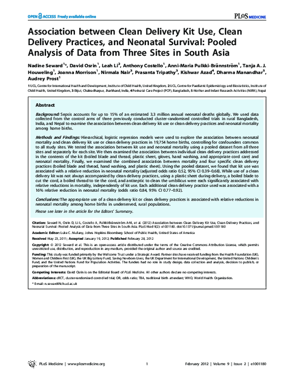 (PDF) Association between clean delivery kit use, clean delivery ...