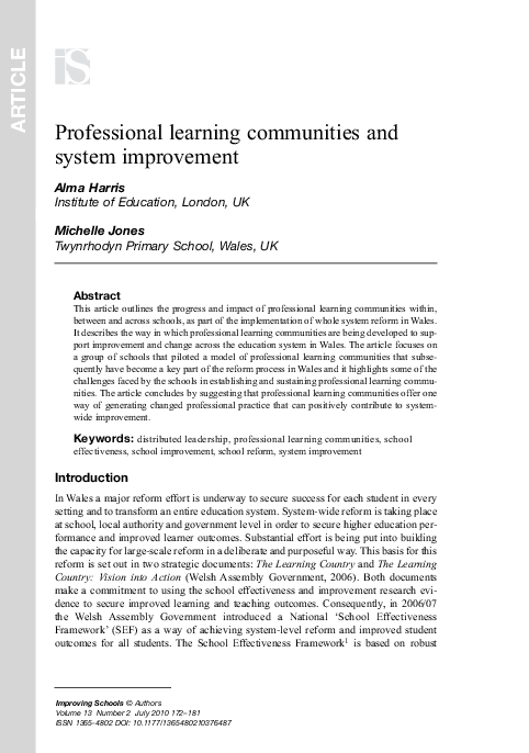 (PDF) Professional learning communities and system improvement