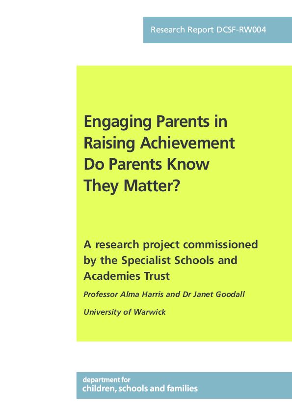 (PDF) Engaging Parents in Raising Achievement Do Parents Know They ...