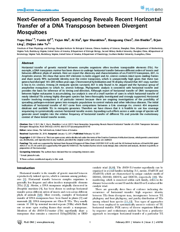 (PDF) Next-Generation Sequencing Reveals Recent Horizontal Transfer of a DNA Transposon between ...