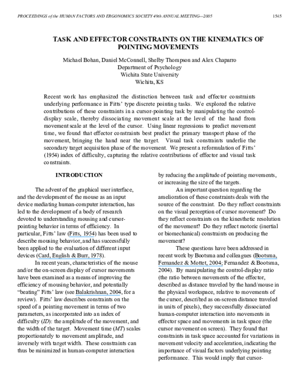 Task and effector constraints on the kinematics of pointing movements