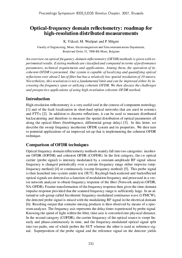 (PDF) Optical-frequency domain reflectometry: roadmap for high ...