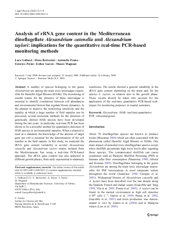 (PDF) Quantitative real-time PCR detection of a harmful unarmoured dinoflagellate, Karlodinium ...