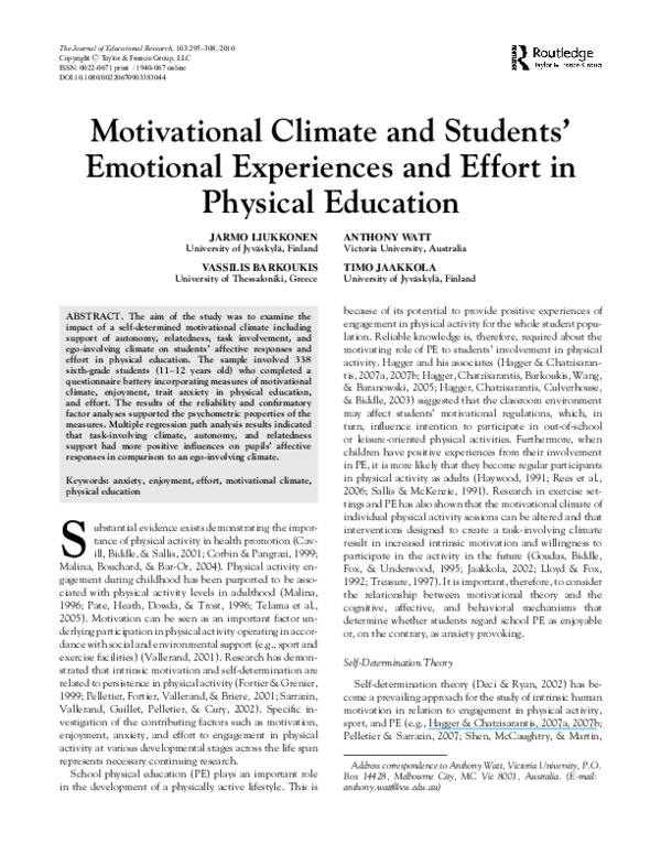 (PDF) Motivational Climate and Students’ Emotional Experiences and ...