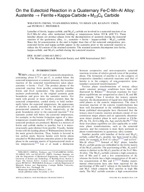 (PDF) On the Eutectoid Reaction in a Quaternary Fe-C-Mn-Al Alloy ...