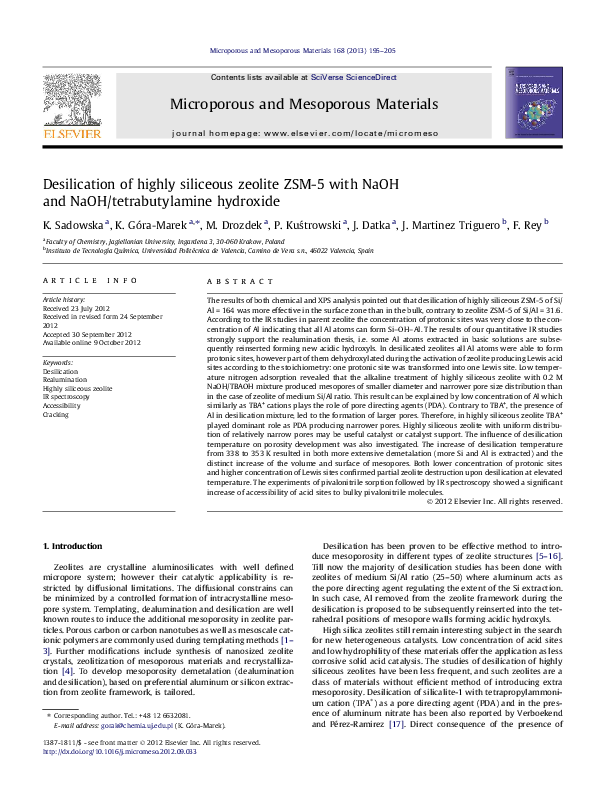 (PDF) Desilication of highly siliceous zeolite ZSM-5 with NaOH and NaOH ...