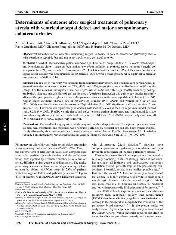 (PDF) Determinants of outcome after surgical treatment of pulmonary atresia with ventricular ...