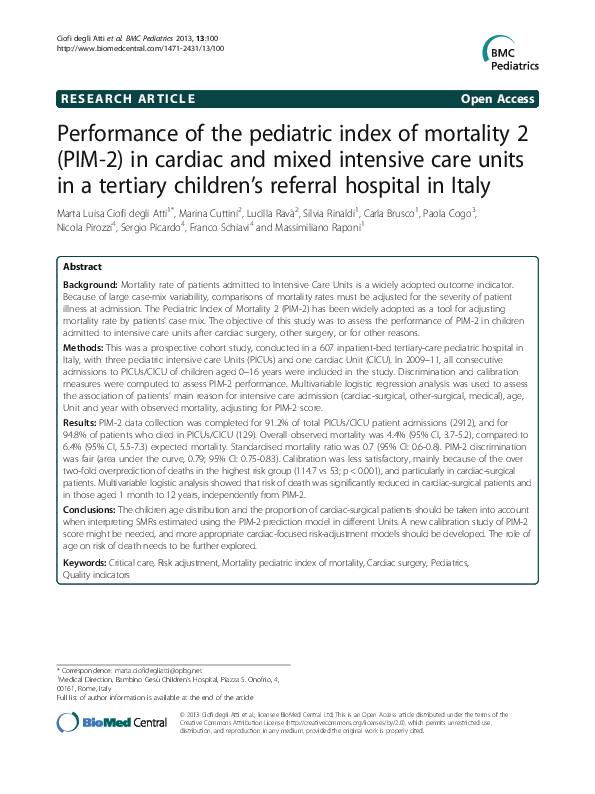 (PDF) Performance of the pediatric index of mortality 2 (PIM-2) in ...