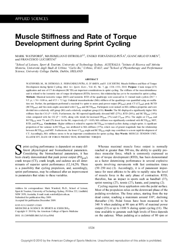(PDF) Muscle Stiffness and Rate of Torque Development during Sprint Cycling