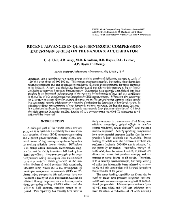 (PDF) Recent Advances in Quasi‐isentropic Compression Experiments (ICE ...